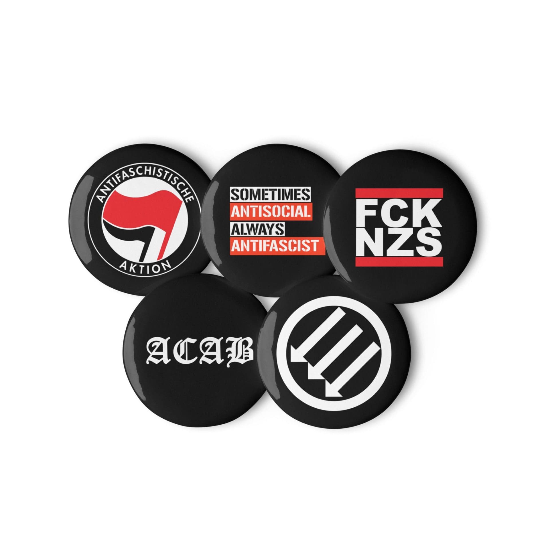 Antifa Antifascists FCK NZS ACAB Set Of Pin Buttons | Shop