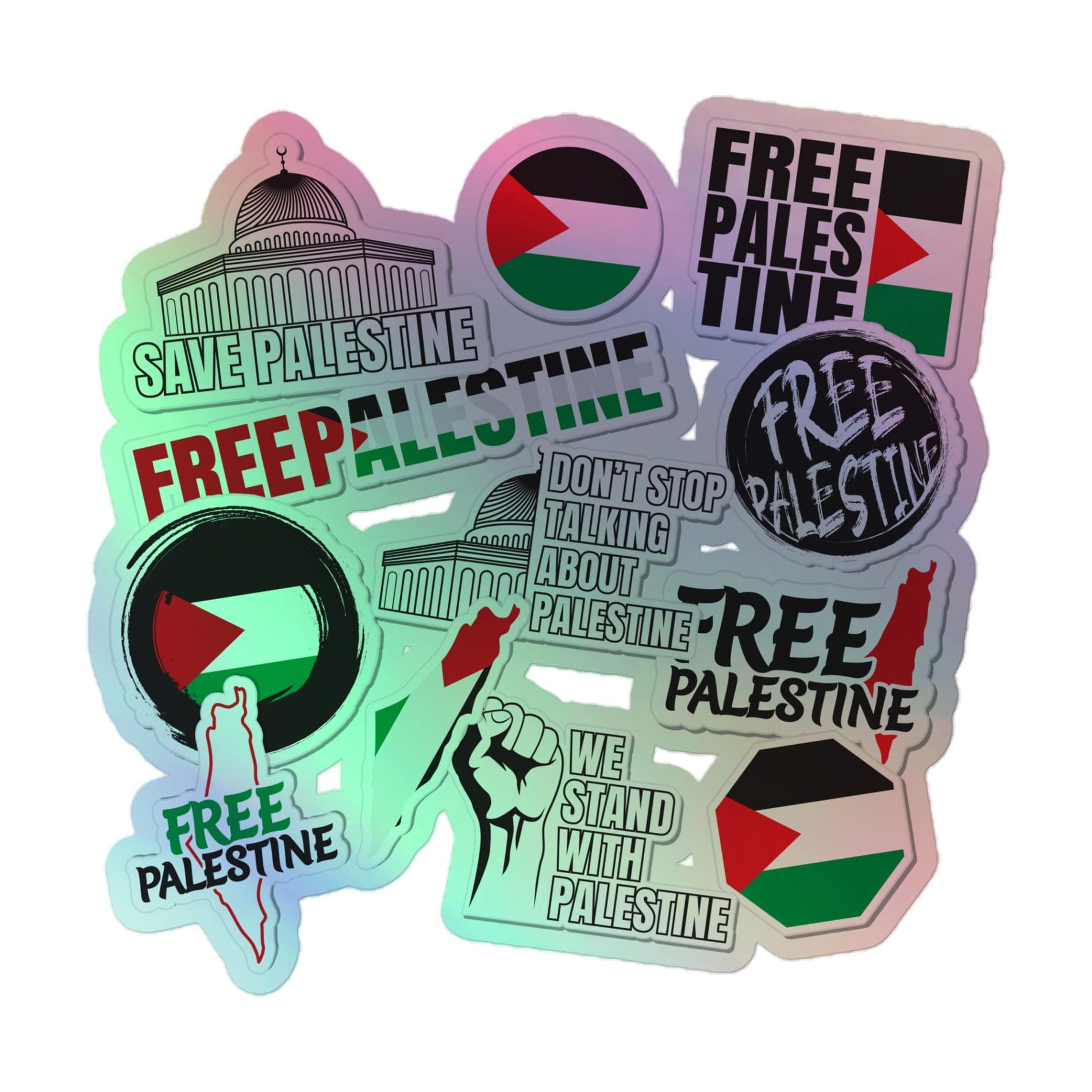 Free Palestine Holographic Stickers | Antifa Merch Shop